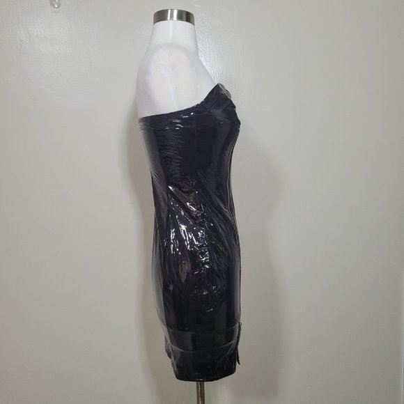 Dresses | Sexy Black Faux Patent Leather Zipper Slit Bodycon Form ...
